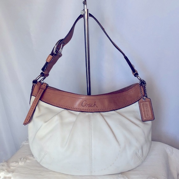 Coach | Bags | Coach Ivory And Light Brown Leather Pleated Shoulder ...